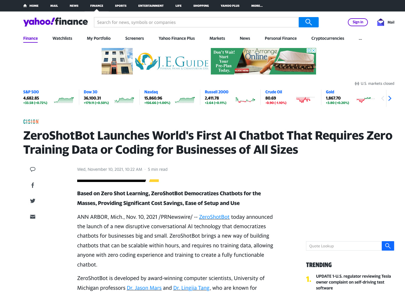 ZeroShotBot Launches World's First AI Chatbot That Requires Zero Training Data or Coding for ...